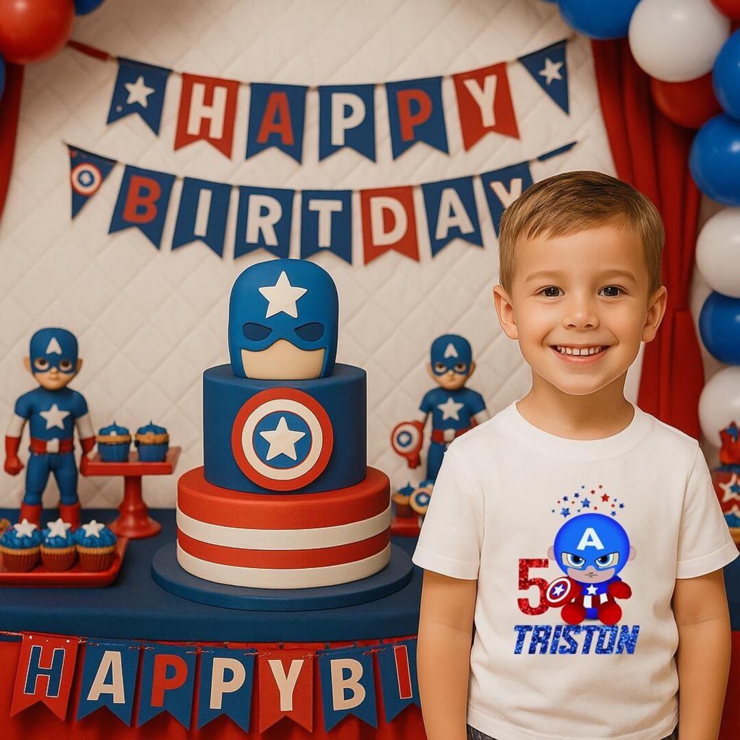 Captain America Custom Name Age Tshirt, Superhero Birthday Shirt ...