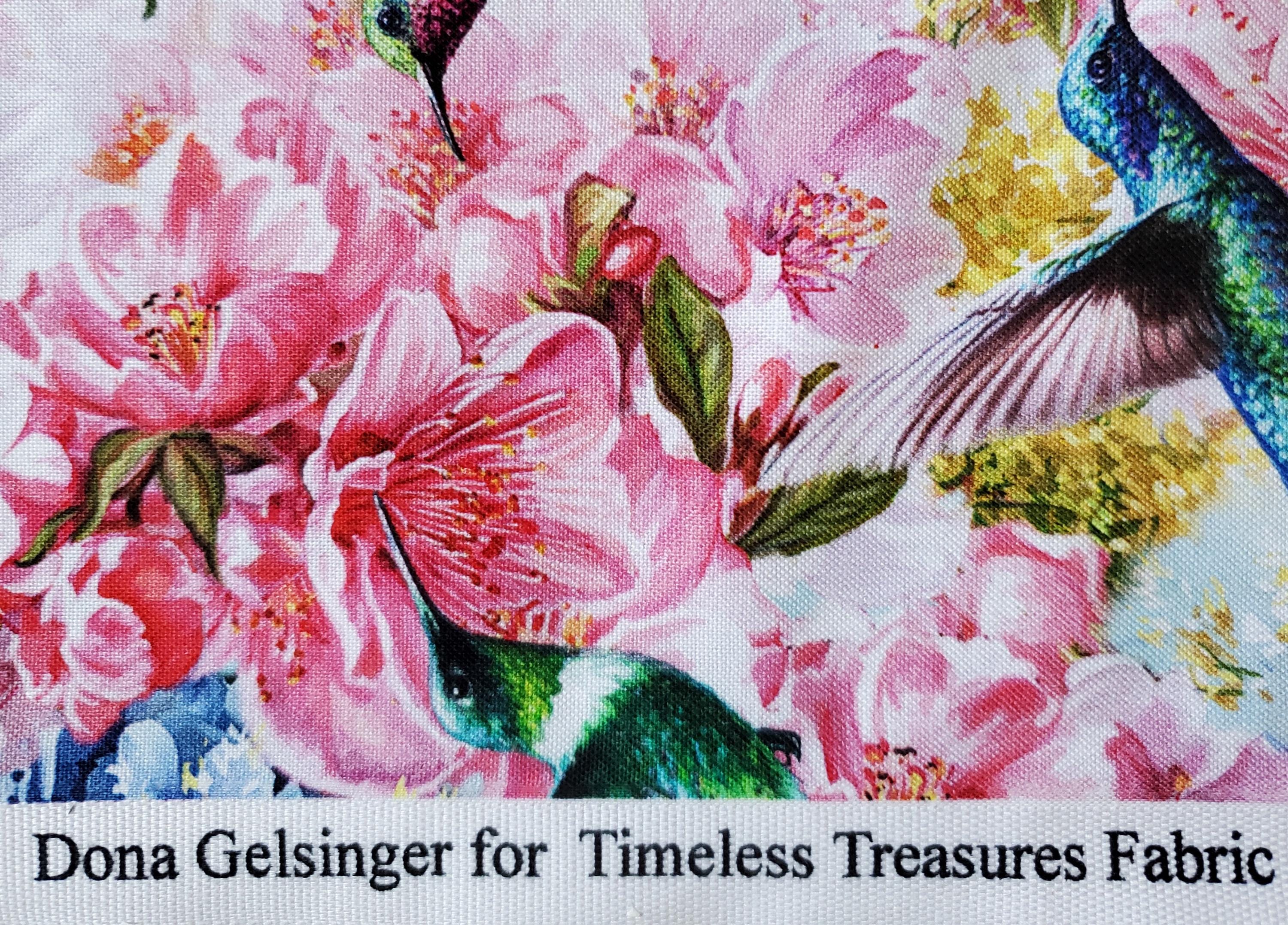 Hummingbirds and Florals. Cotton Fabric. Hummingbirds and Pink, Blue ...