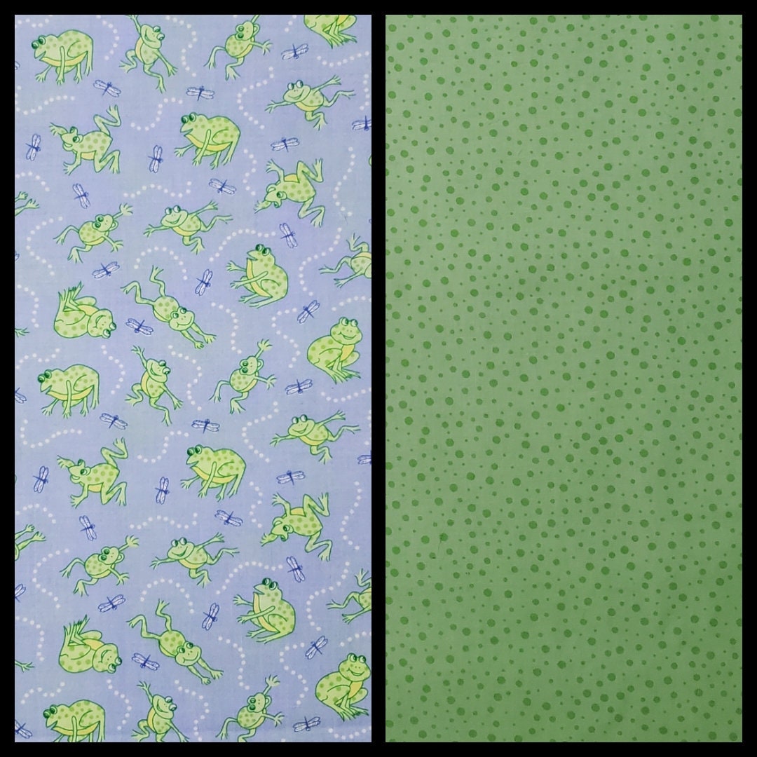 Funky Frogs Fabric SET. Cotton Fabric, Green Dotted Frogs on Blue and ...
