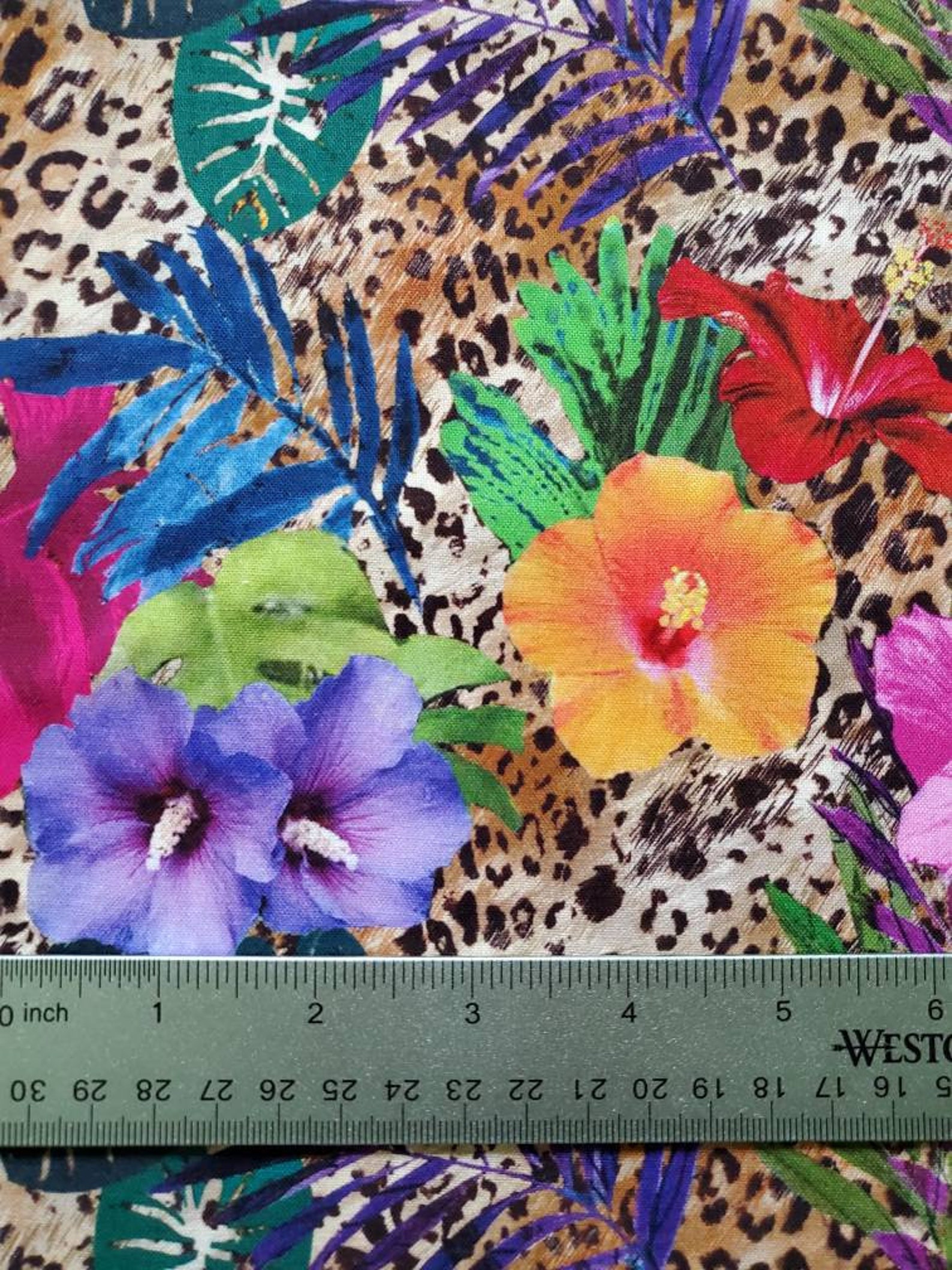 Floral Leopard. Cotton Fabric by Sykel Enterprises. Tropical Flowers on ...