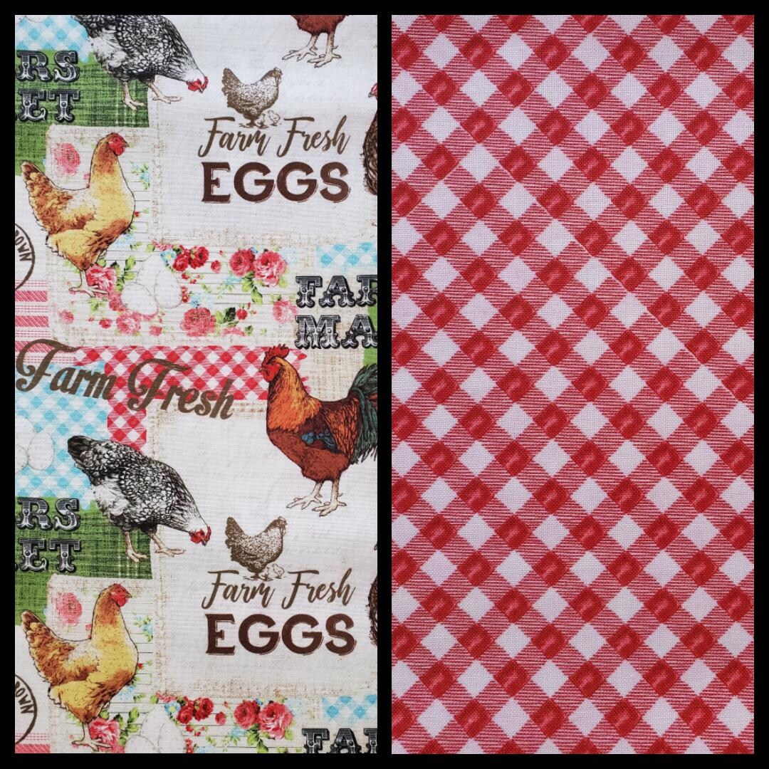 Country Elegance. Cotton Fabric. Chickens With Checks, Flowers, and ...