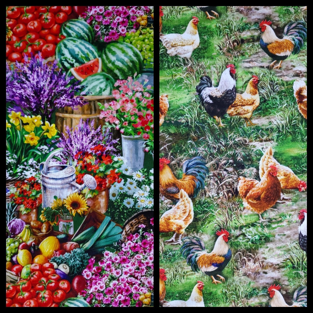 Farm Country. Cotton Fabric by Timeless Treasures. Flowers, Fruits ...