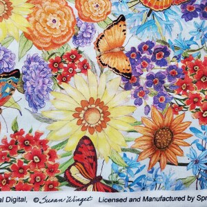 Rainbow Floral Delight. Cotton Fabric by Susan Winget. Butterflies and ...