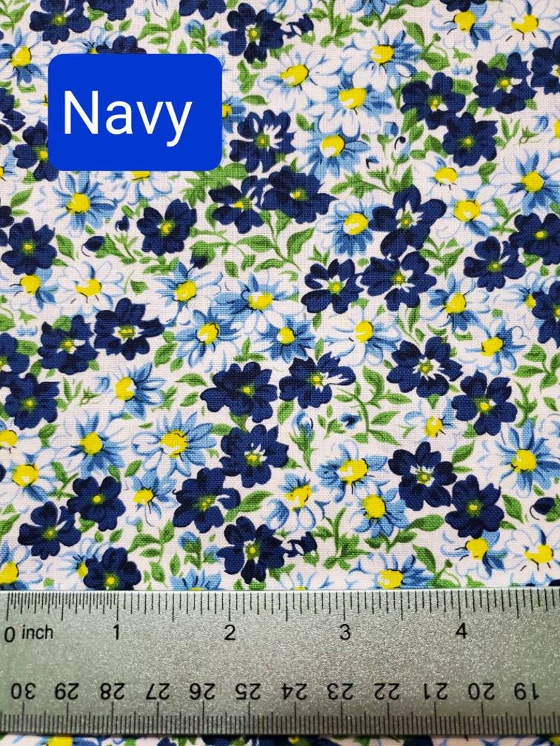 Flower Patch Cotton Fabric. 9 Colors Available. Pinks, Blues, Red ...