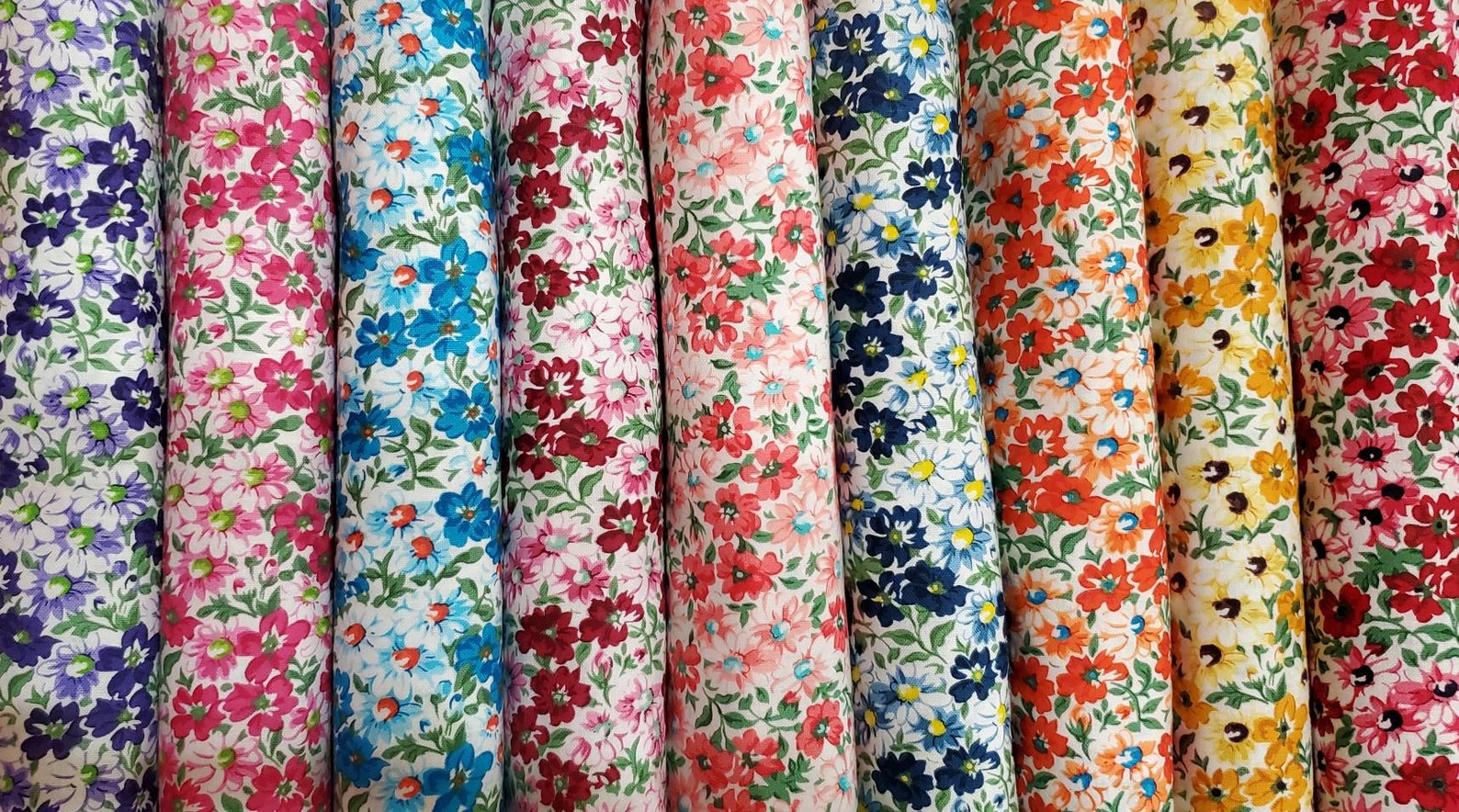 Flower Patch Cotton Fabric. 9 Colors Available. Pinks, Blues, Red ...