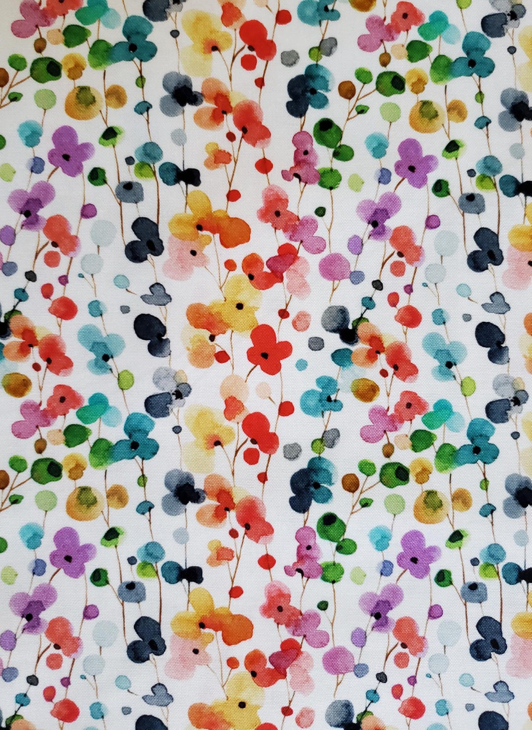 Wild Meadow. Cotton Fabric by Windham. Small Watercolor Flowers, Red ...