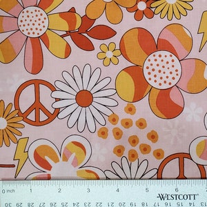 Happy Hippie. Cotton Fabric by Brother Sister. Hippie Flowers, Symbols ...