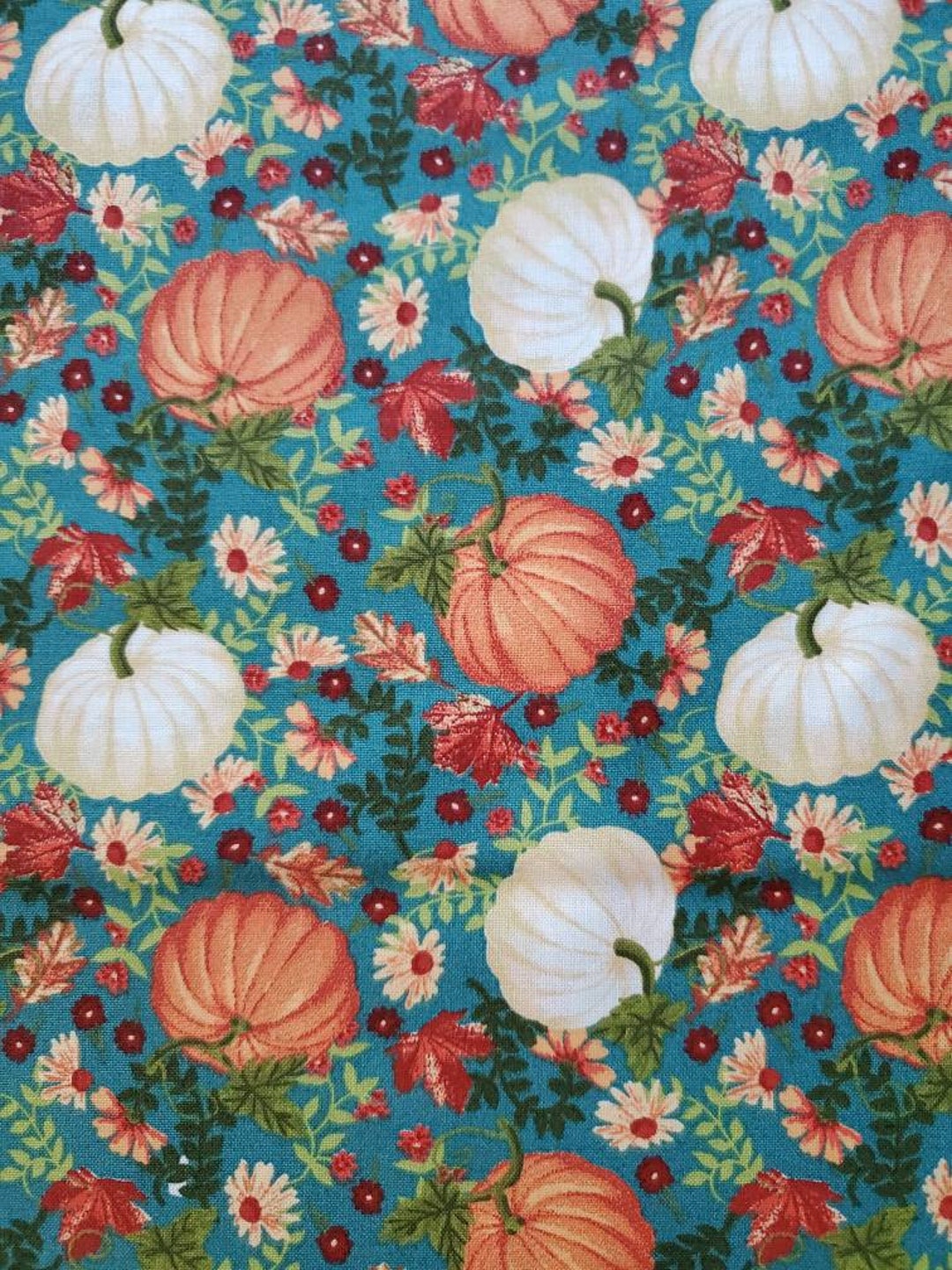 Pumpkin Patch, Fall, Autumn Cotton Fabric, Pumpkins, Leaves, and ...