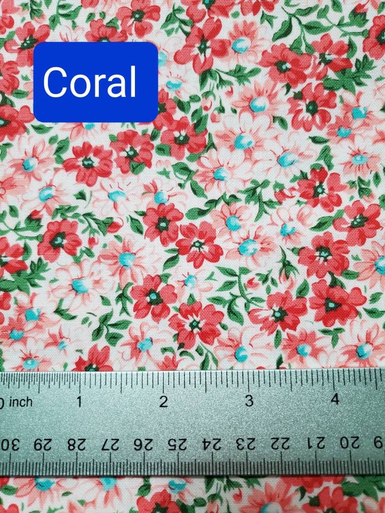 Flower Patch Cotton Fabric. 9 Colors Available. Pinks Blues | Etsy