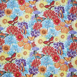 Rainbow Floral Delight. Cotton Fabric by Susan Winget. Butterflies and ...