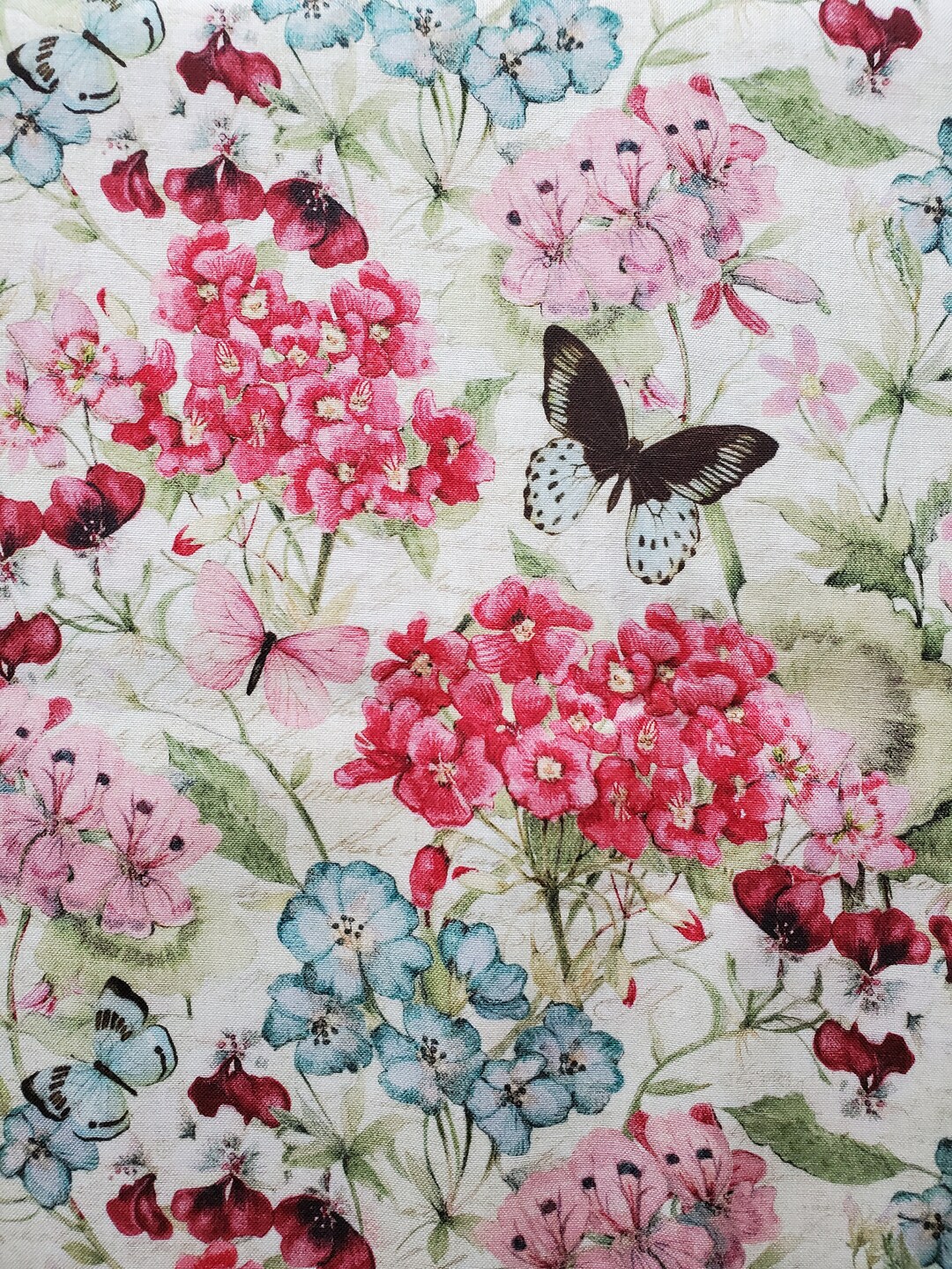 Botanical Buzz Garden Bouquet. Cotton Fabric by Susan Winget. Pink ...