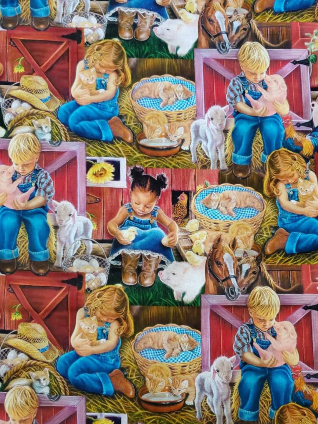 Farm Kids, Cotton Fabric by Tricia Reilly-matthews for Davidtextiles ...