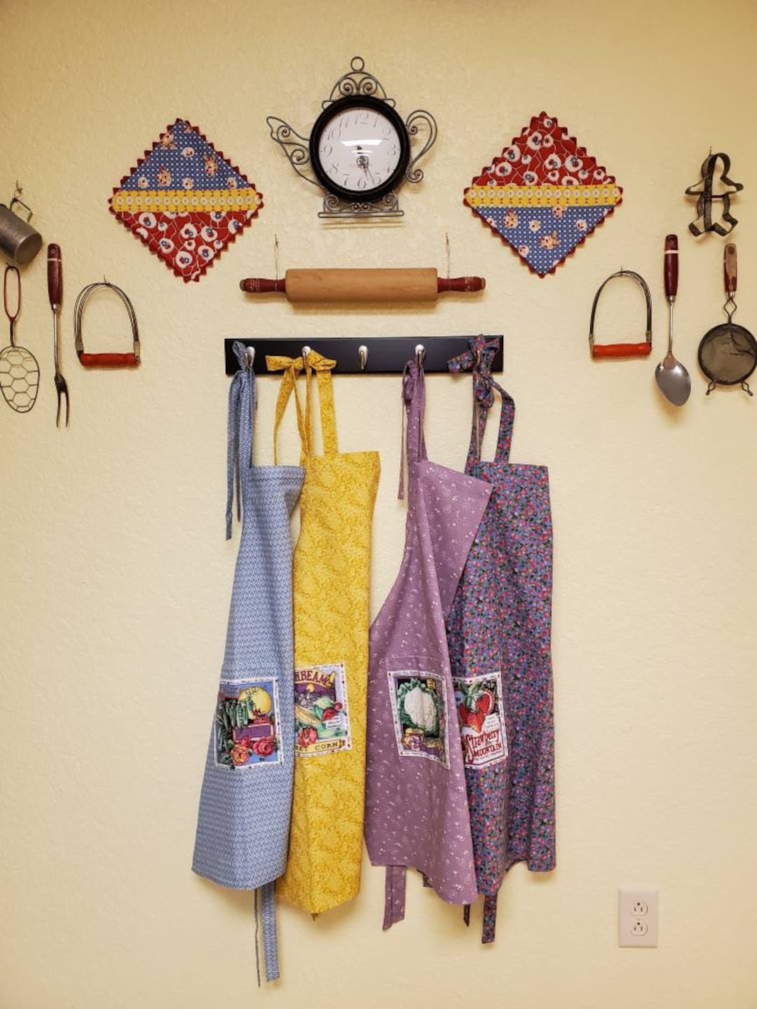Country Fruit or Vegetable, Hand-made Apron of Calico Cotton Fabric ...
