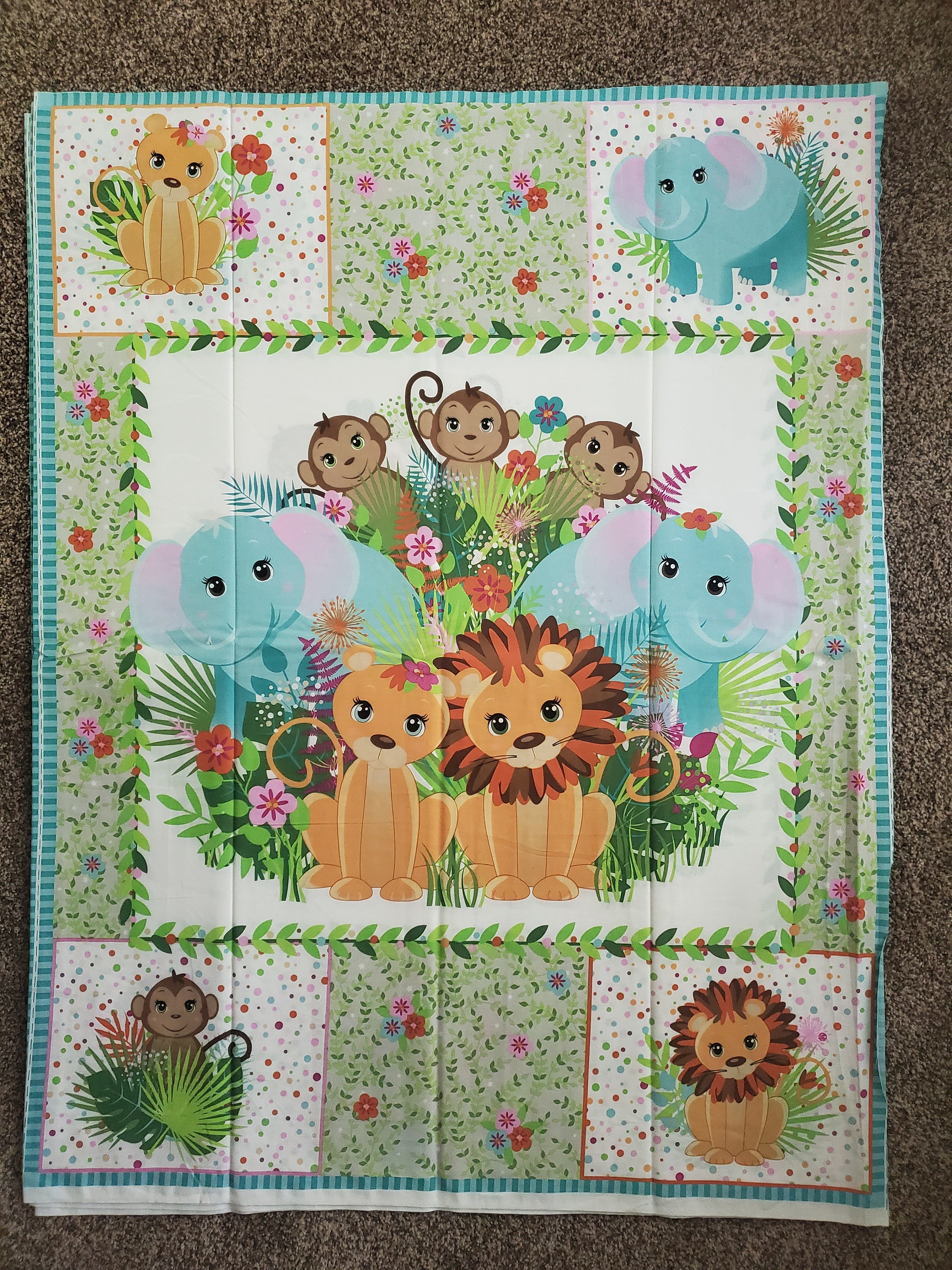 Baby Safari Animal 100% Cotton Quilt Panel. Lions Elephants - Etsy