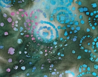 Batik Abstract Cotton Fabric. Pebbles of Beige, Rust, and Turquoise on ...