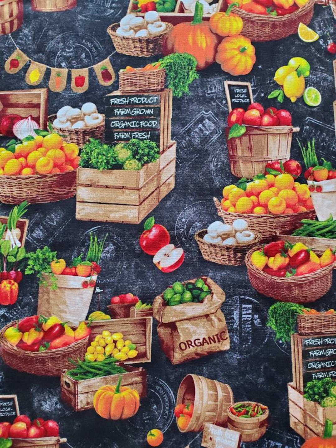 Market Place. Cotton Fabric by Oasis Fabrics. Farmer's Market, Fruit ...