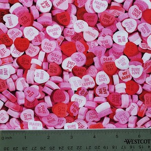 Candy Hearts. Cotton Fabric by Timeless Treasures. Packed Converation ...
