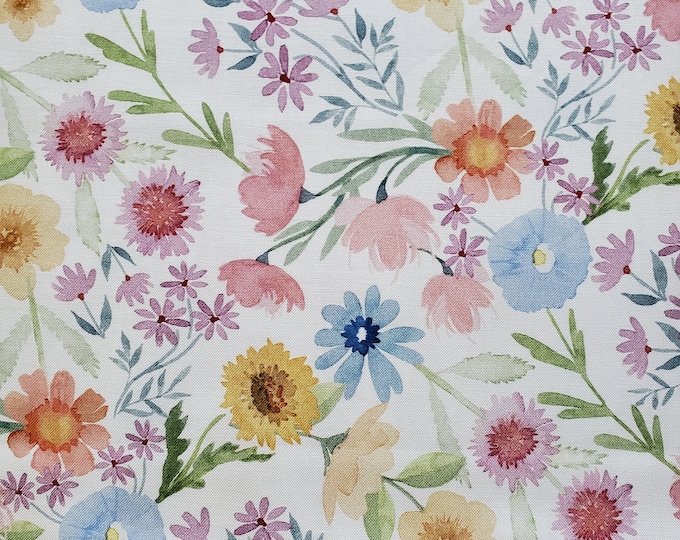 Watercolor Wildflowers. Cotton Fabric by Dear Stella. Pink, Coral ...