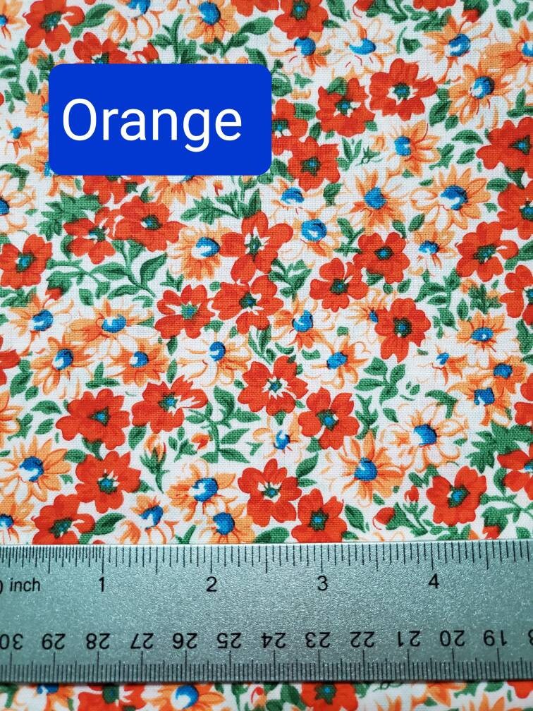 Flower Patch Cotton Fabric. 9 Colors Available. Pinks, Blues, Red ...