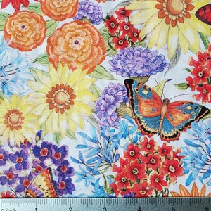 Rainbow Floral Delight. Cotton Fabric by Susan Winget. Butterflies and ...