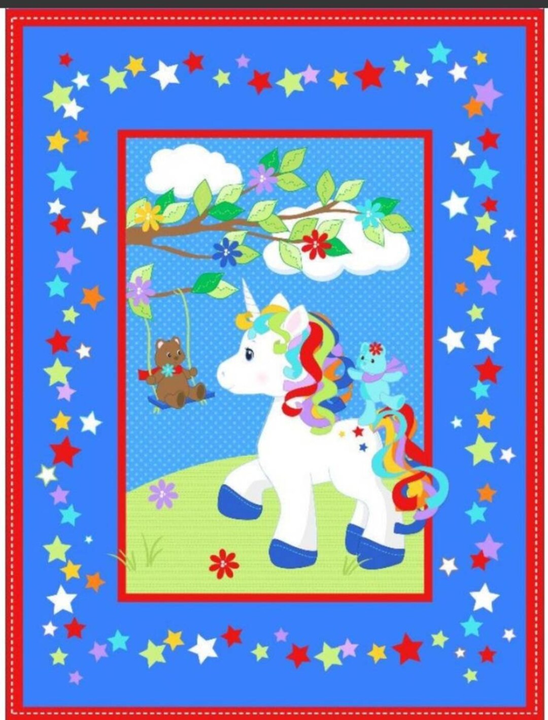 Baby Unicorn Quilt Panel, Rainbow Primary Colors. Cotton Panel. Unicorn ...