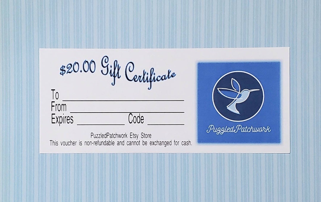 Gift Certificate. Redeemable Only in the Puzzledpatchwork Etsy Store ...