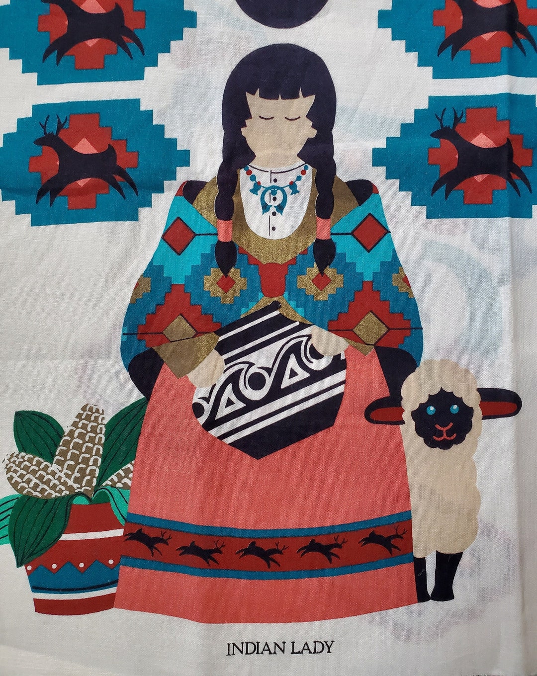 Southwest, Desert, Indian, Coyote, Cactus Appliques. Cotton Panel ...