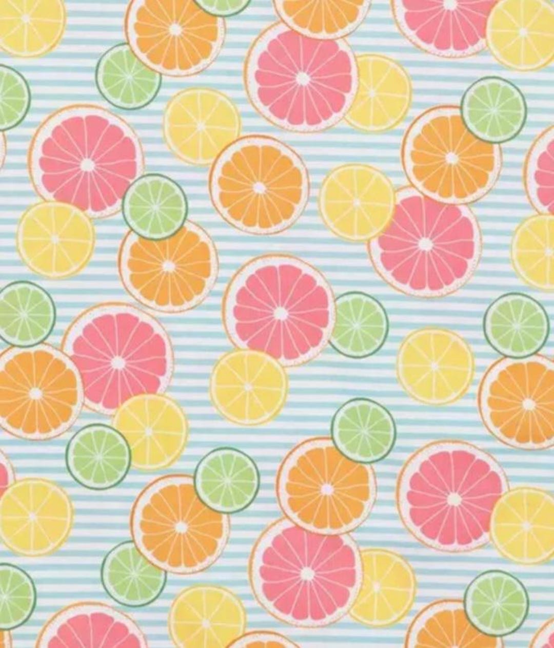 Vintage Citrus Stripe. Cotton Fabric. Grapefruit, Orange, Lemon & Lime ...