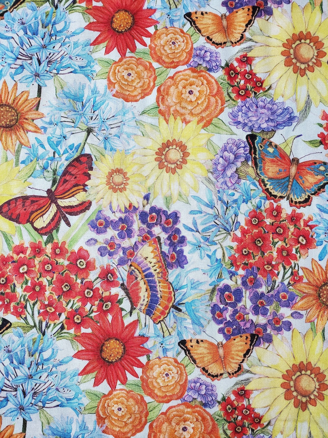 Rainbow Floral Delight. Cotton Fabric by Susan Winget. Butterflies and ...