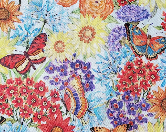 Rainbow Floral Delight. Cotton Fabric by Susan Winget. Butterflies and ...