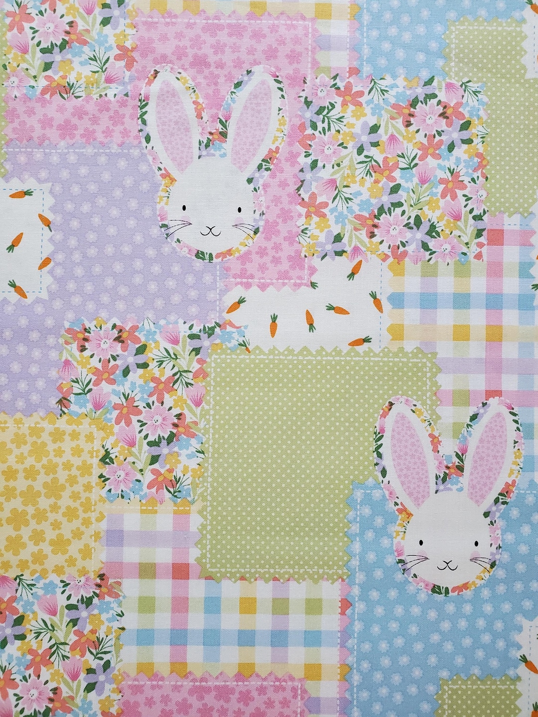 Patchwork Bunnies. Cotton Fabric by Brother Sister. Floral Framed Bunny ...