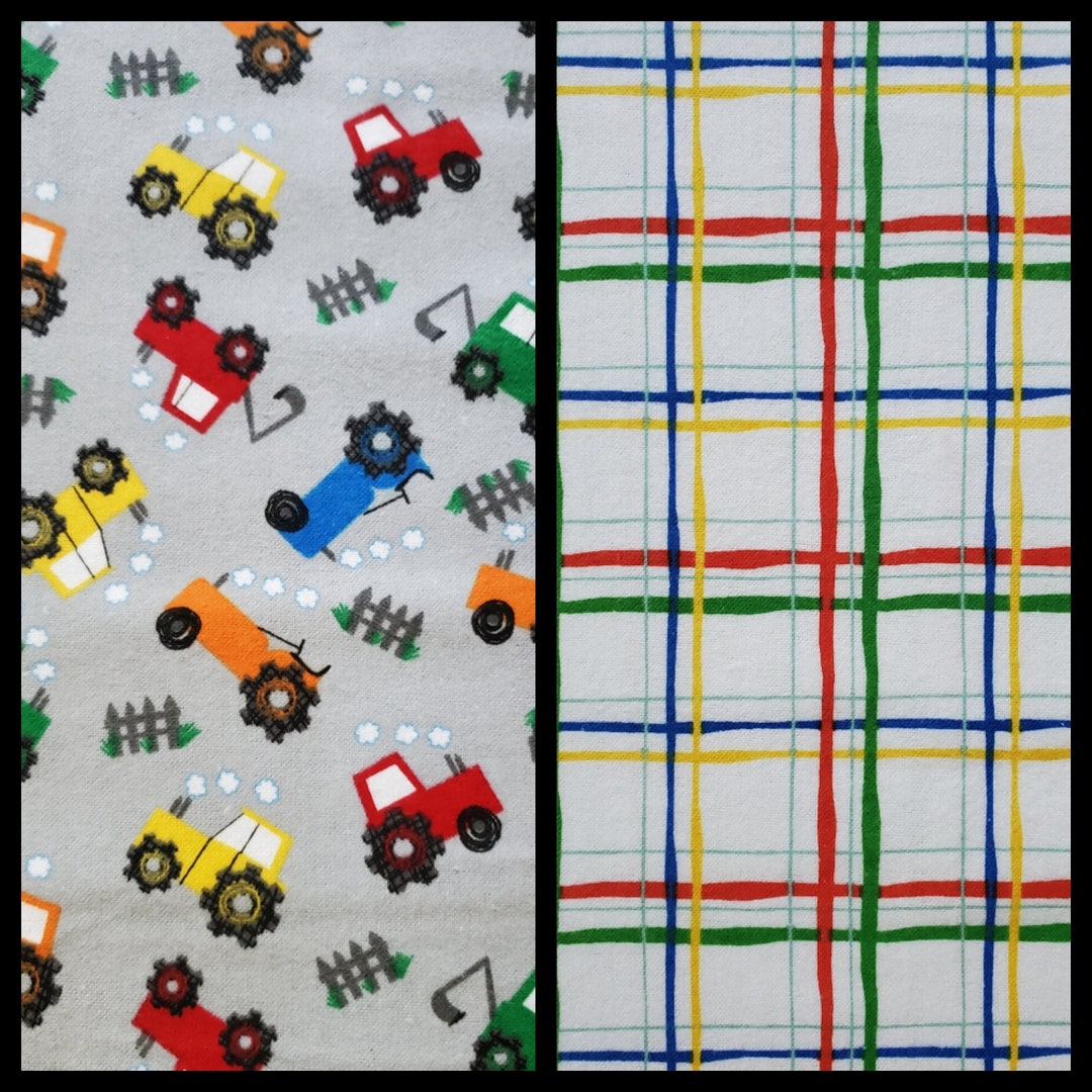 FLANNEL. Tractor Time, Cotton Flannel. Primary Colored Tractors on Gray ...