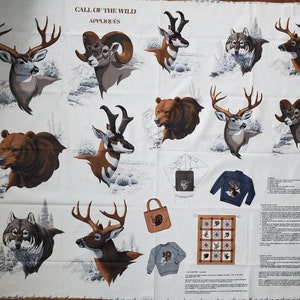 Call of the Wild Cotton Appliques. VIP Screen Print. Deer, Bear, Wolf ...