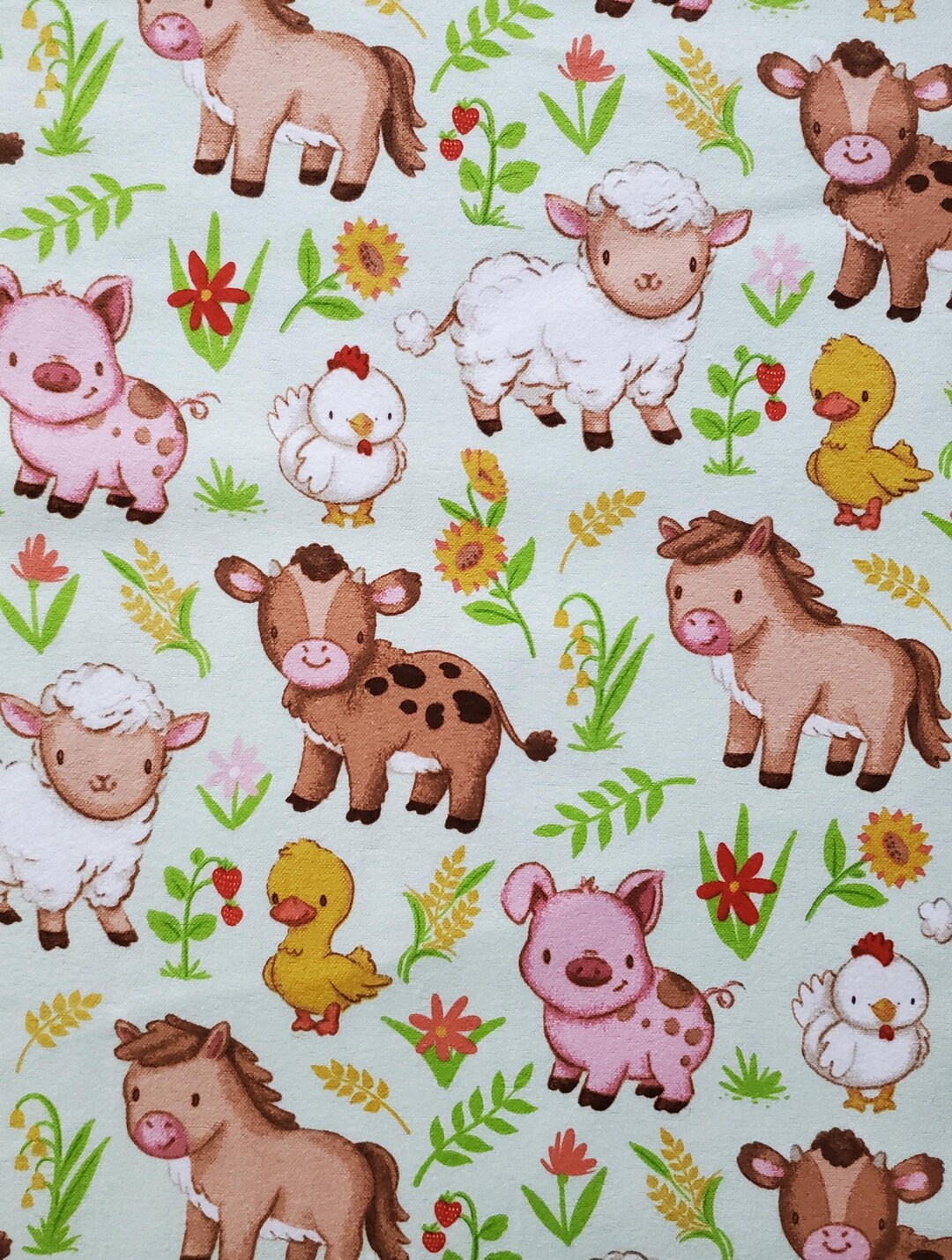 FLANNEL. Farm Babies Cotton Flannel. Horse, Sheep, Duck, Cow, Pig ...