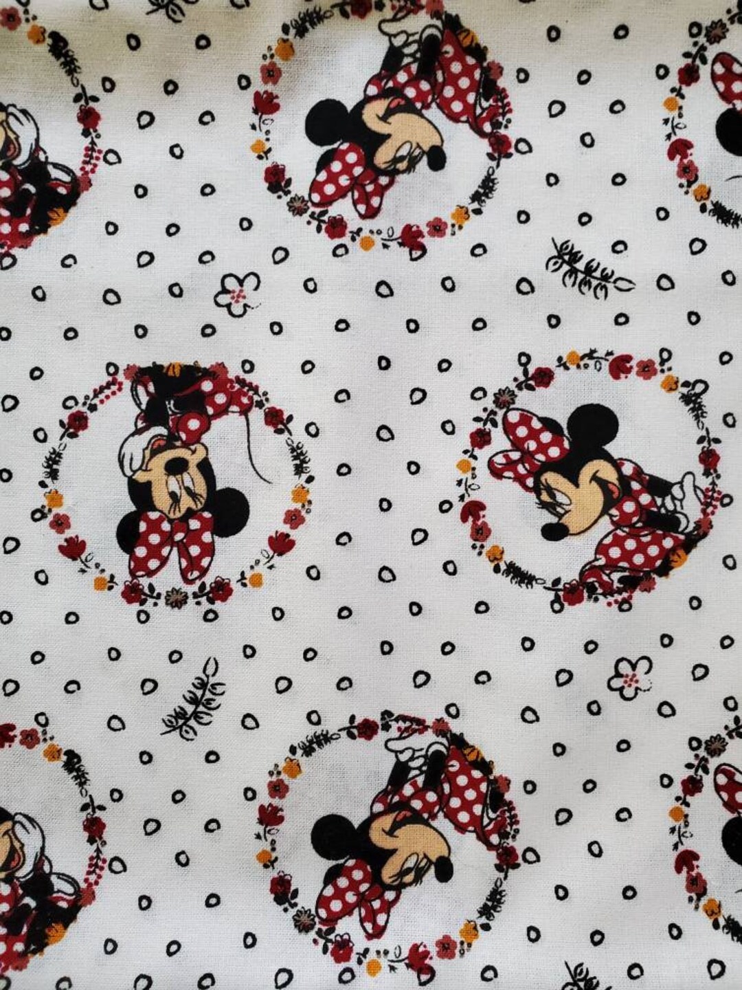 Minnie Mouse Badges, Cotton Fabric by Springs Creative. Classic Minnie ...