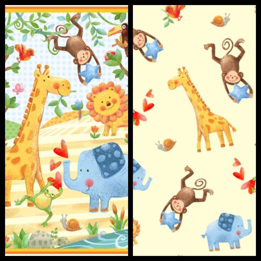 Wee Ones Cotton Fabric Bright Zoo Panel or Coordinating Print. Panel ...