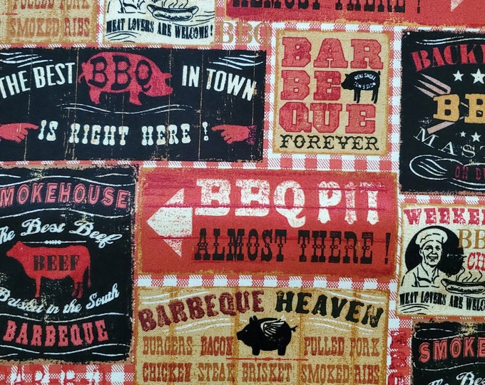 BBQ Master. Cotton Fabric by APJ. Patchwork BBQ Signs and Logos in ...