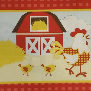 Farm Life Patchwork, 100% Cotton Fabric Panel. Barns, Tractors, Sheep ...