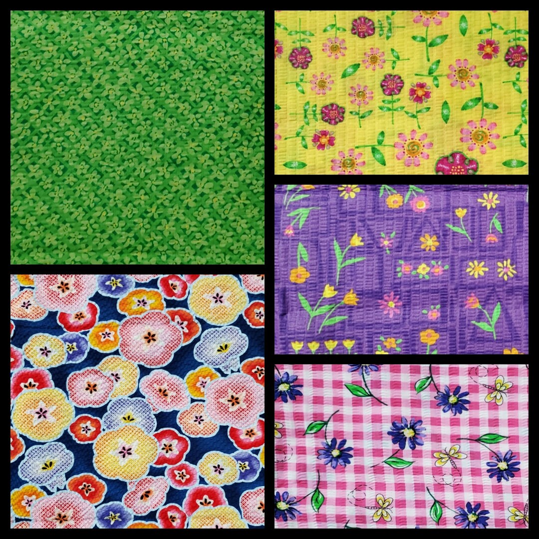 Plisse Brights. Poly/cotton Fabric. Summery Florals, Lime Green, Yellow ...