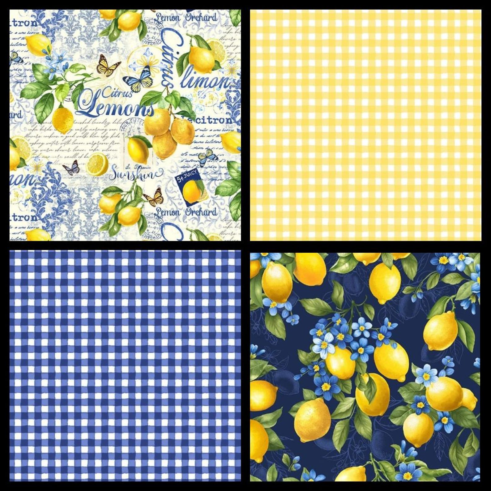 Pretty Lemons. Cotton Fabric. 4 Options of Ginghams, Clusters, and ...
