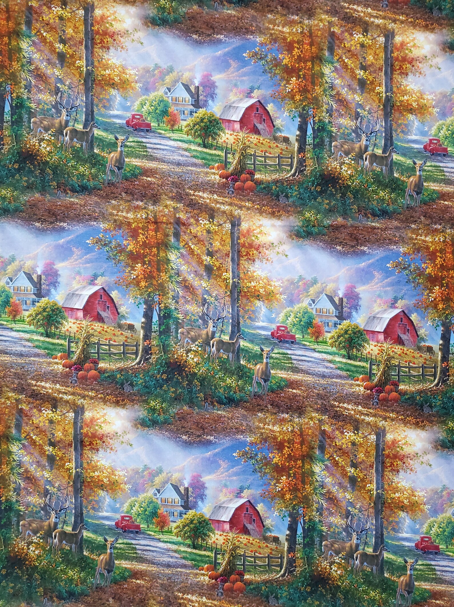 Fall Memories. Cotton Fabric by David Textiles. Deer, Barn, Farmhouse ...