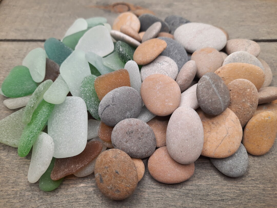 Bulk of Beach Pebbles and Sea Glass, 100 Pieces, Flat & Colorful ...