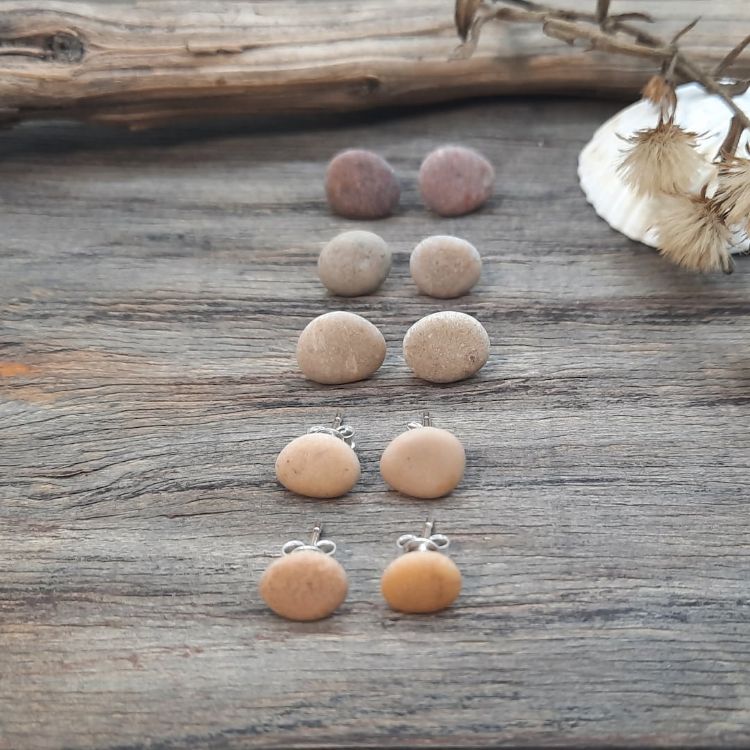 Beach Pebble Stud Earrings, Tiny Beach Pebble Studs, Sterling Silver ...
