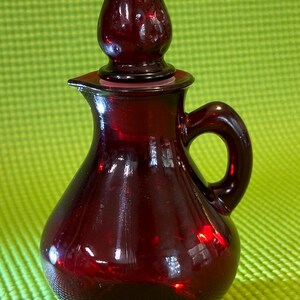 Avon Ruby Red Glass Pitcher/perfume Bottle With Strawberry Stopper ...