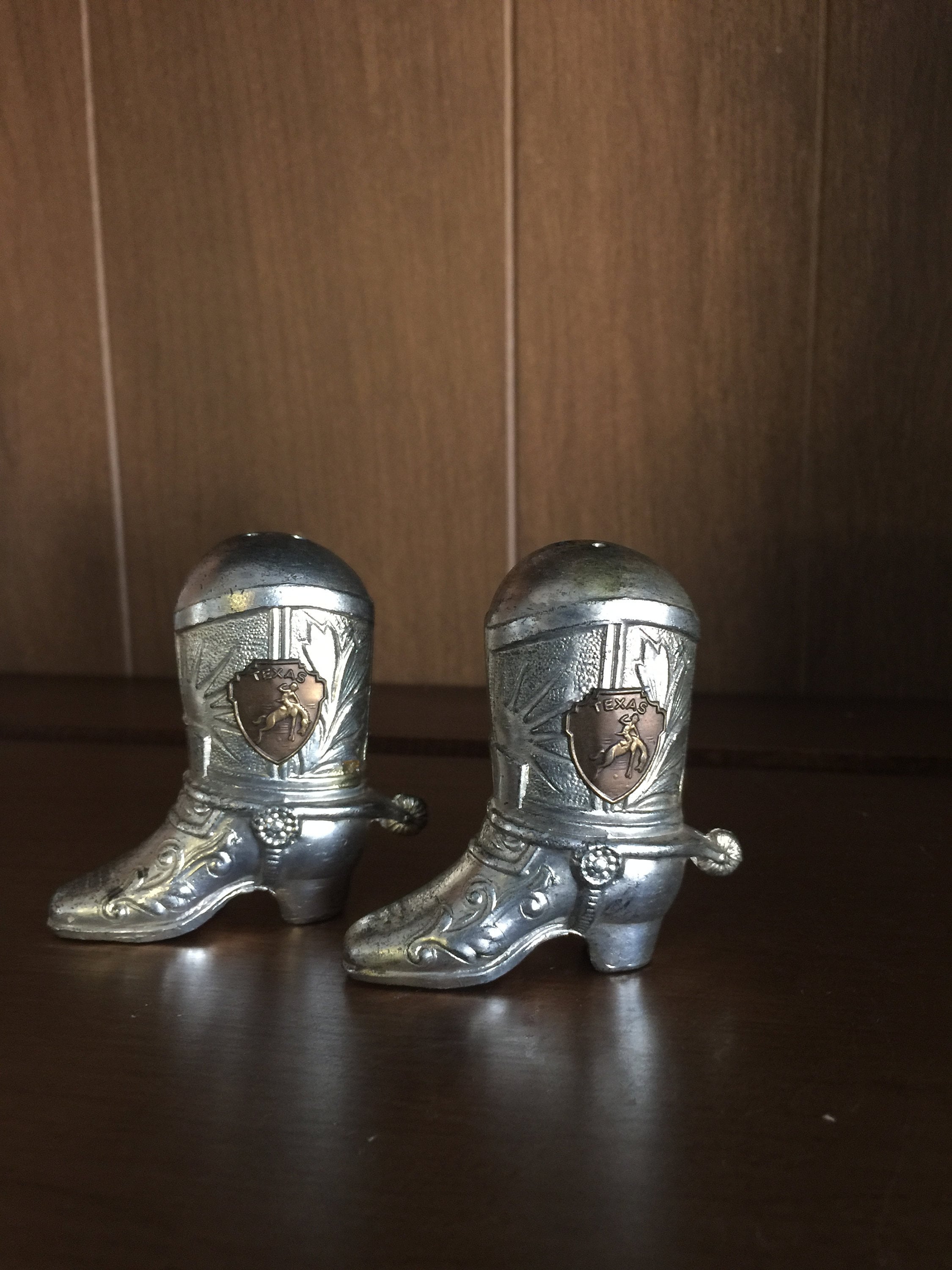 Silver Toned Metal Cowboy Boots Salt and Pepper Shakers circa | Etsy