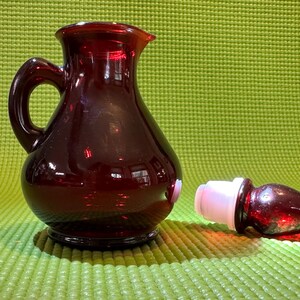 Avon Ruby Red Glass Pitcher/perfume Bottle With Strawberry Stopper ...