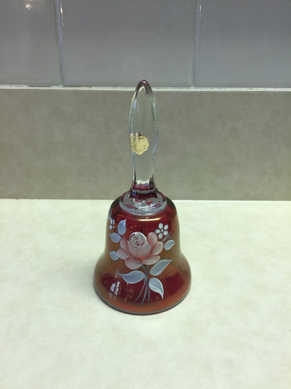 Westmoreland Ruby Red Hand Painted Hand Bell Signed 1977 | Etsy