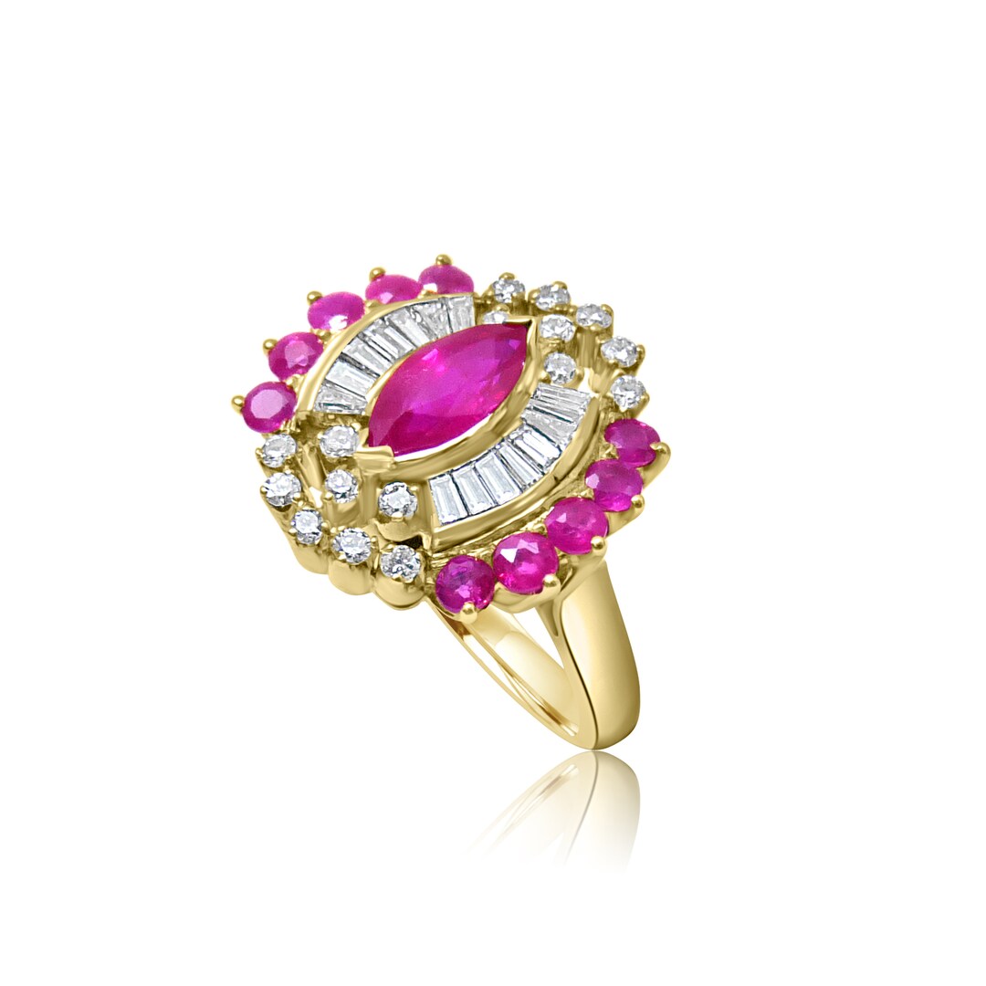 18k Yellow Gold Diamond Real Ruby Ring Royal Ruby Ring for Women ...