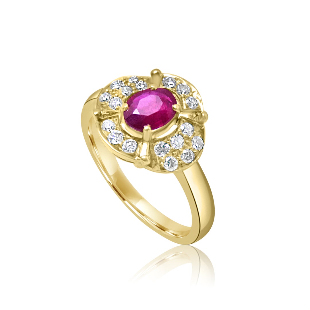 Diamond Real Ruby 18k Yellow Gold Ring Royal Ruby Ring for Women ...