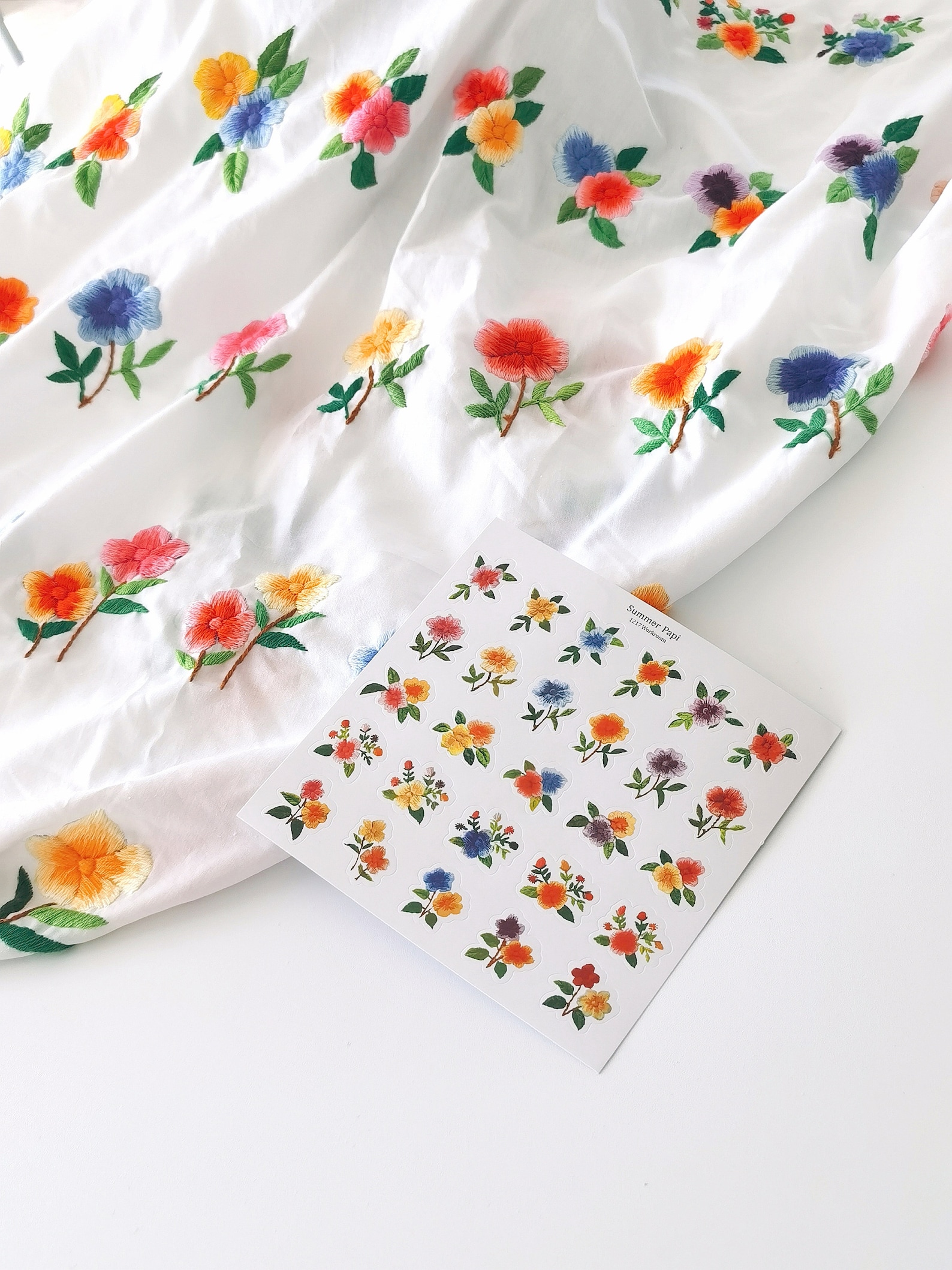 Summer Papi Embroidery Flower Paper Sticker Set|planner Sticker ...